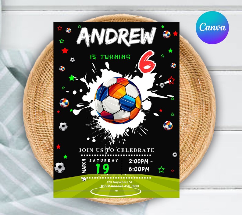 EDITABLE Soccer Birthday Invitation Template, Soccer Party Invitation ...