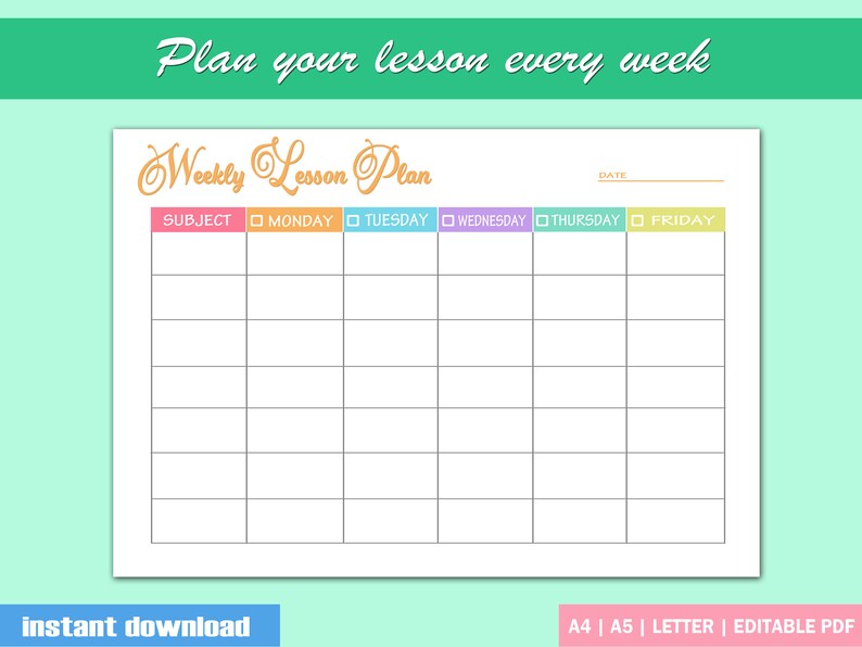 Lesson Plan Template, Lesson Planner Printable, Homeschool Teacher ...