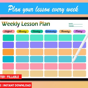 Colorful Lesson Plan Template, Printable & Fillable, Homeschool Teacher ...