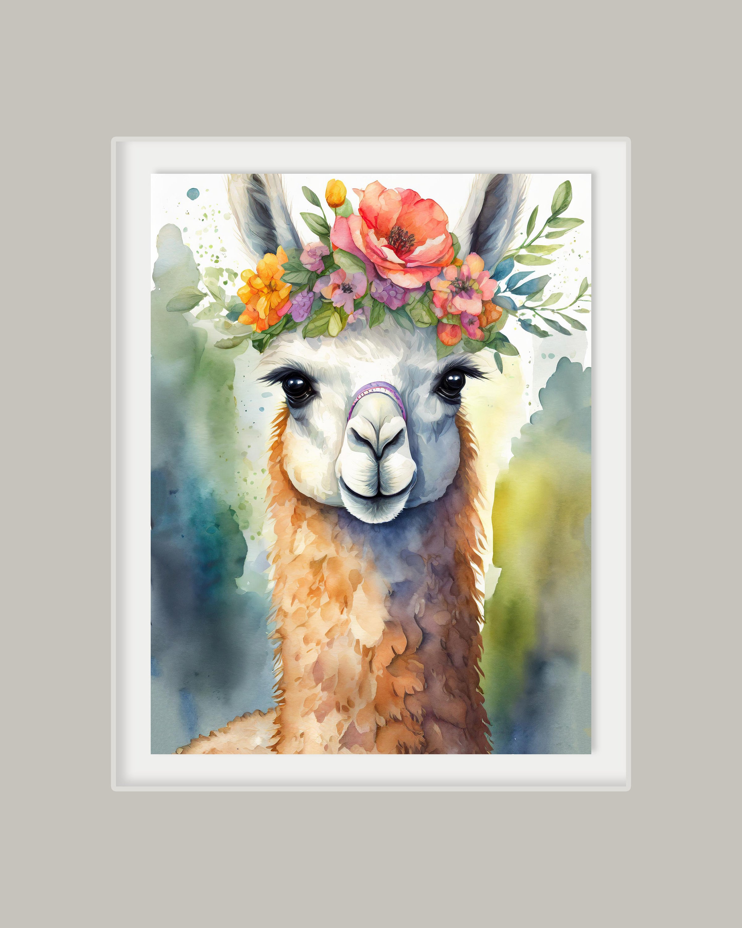 Llama Wall Art Print, Cute Llama, Flower Headband, Floral Llama Art ...