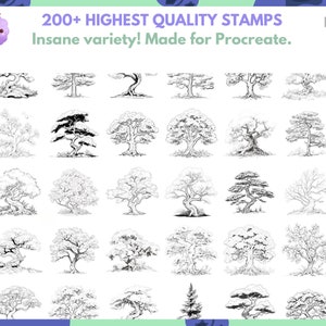 Procreate Brushes: Tree Artistry Pack, 200+ Tree Lineart Stamps and ...