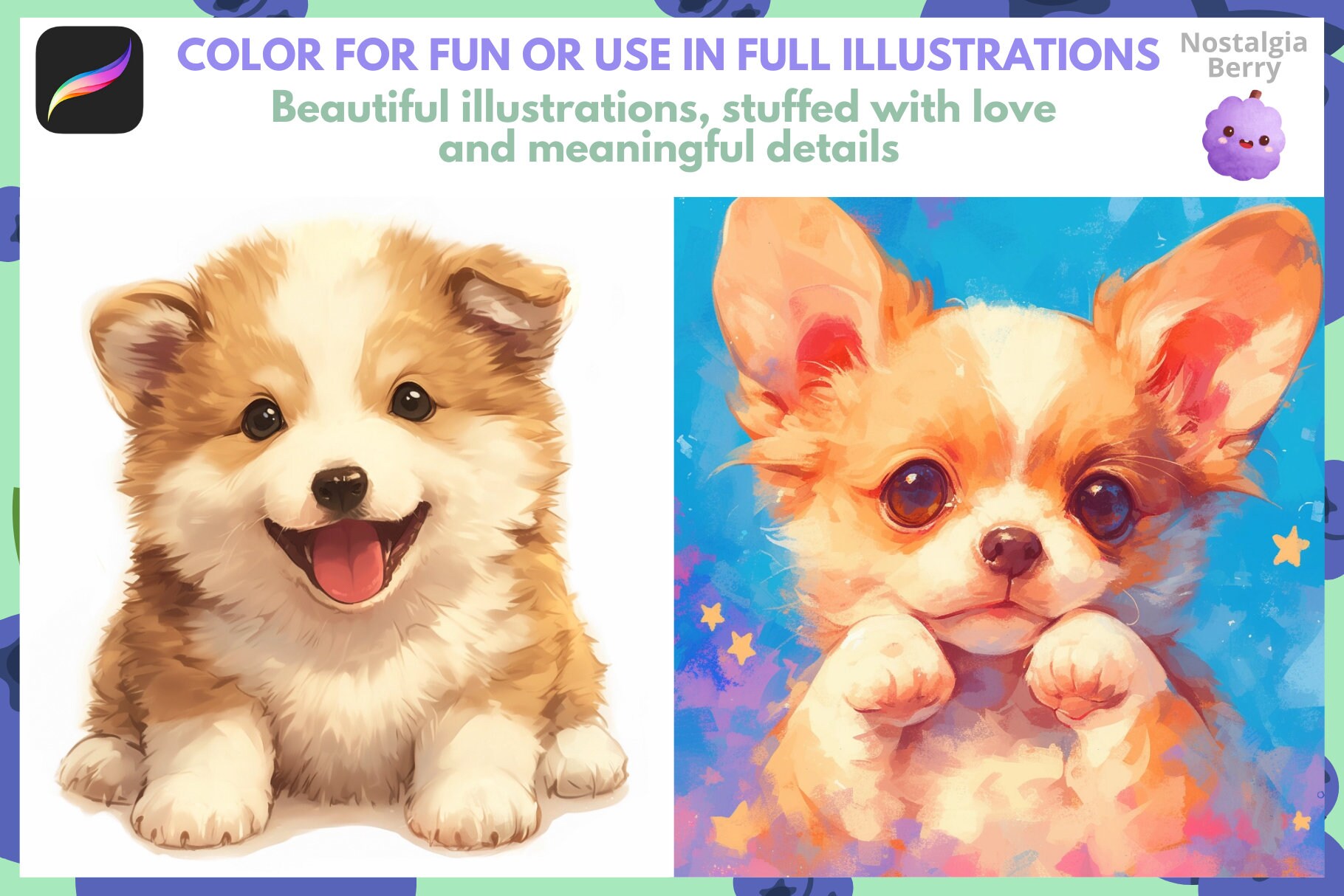 Procreate Brushes: Puppy Paradise, 200+ Dog Puppy Lineart Stamps and ...