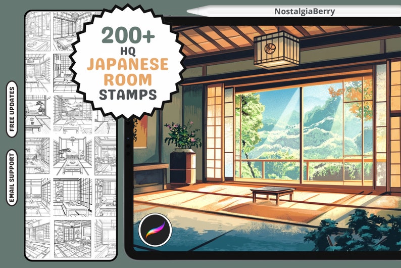 Procreate Stamps & Brushes: Japanese Tranquility, 200+ Lineart Stamps ...