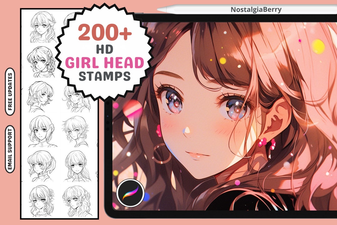 Procreate Stamps: Anime Girl Expressions, 200+ Anime Girl Head Stamps ...