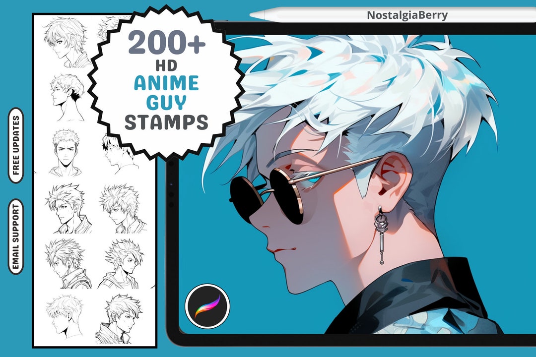 Procreate Stamps: Anime Guy Expressions, 200+ Male Head Stamps for ...