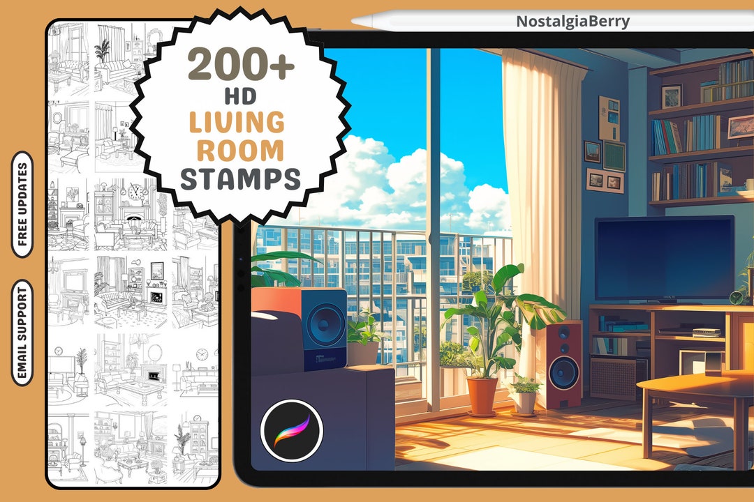 Procreate Stamps: Living Room Luxury, 200+ Lineart Stamps for Interior ...