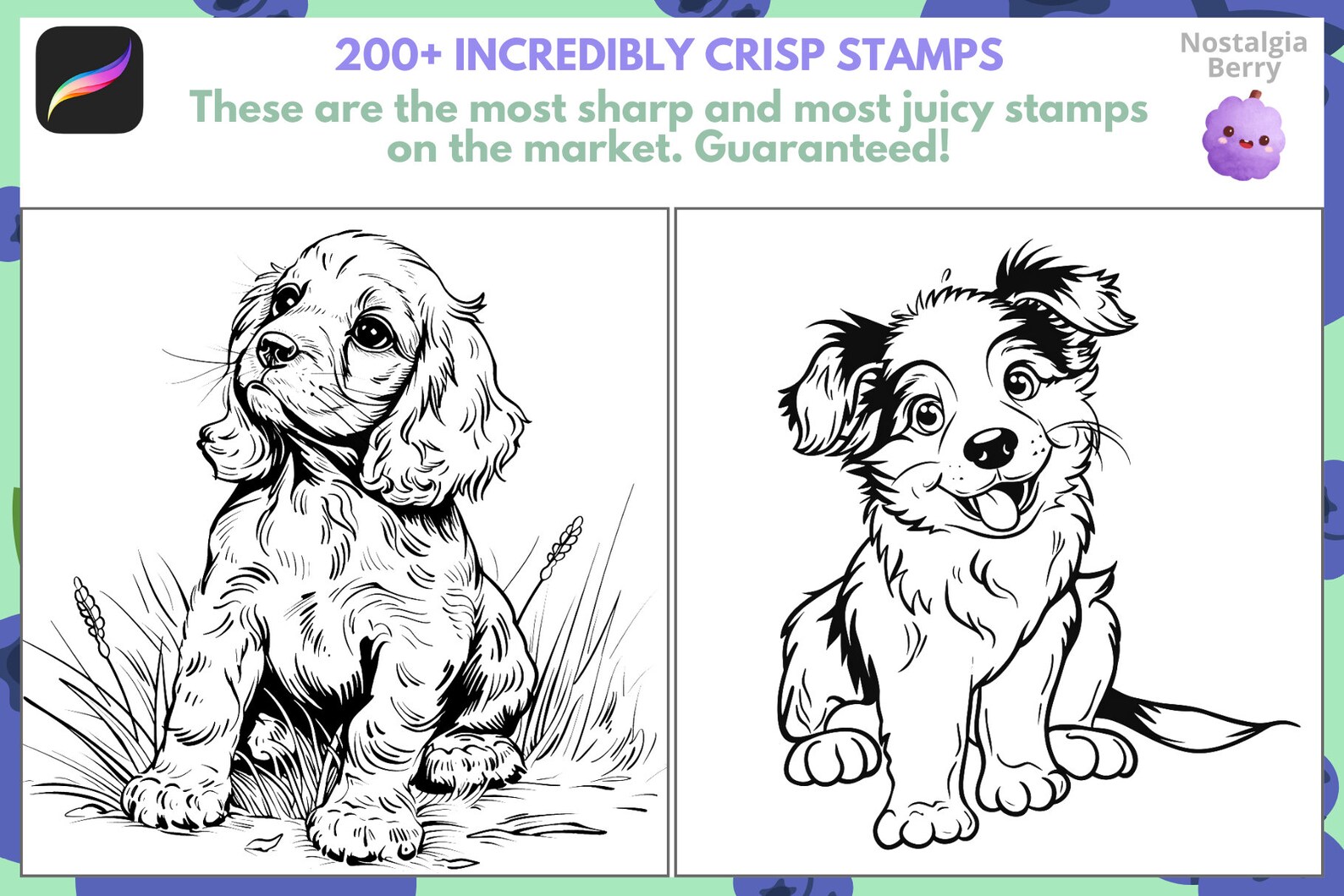 Procreate Brushes: Puppy Paradise, 200+ Dog Puppy Lineart Stamps and ...