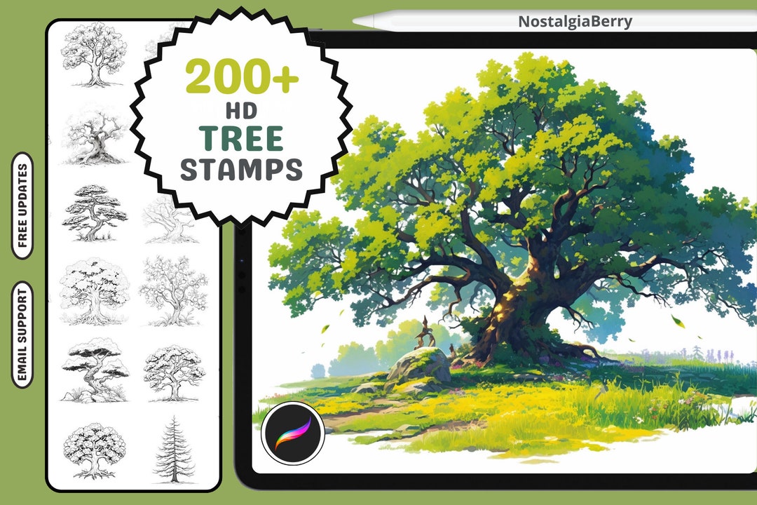 Procreate Brushes: Tree Artistry Pack, 200+ Tree Lineart Stamps and ...