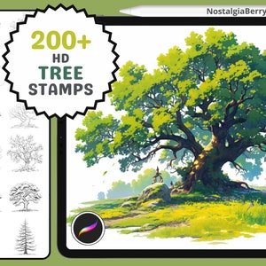 Procreate Brushes: Tree Artistry Pack, 200+ Tree Lineart Stamps and ...