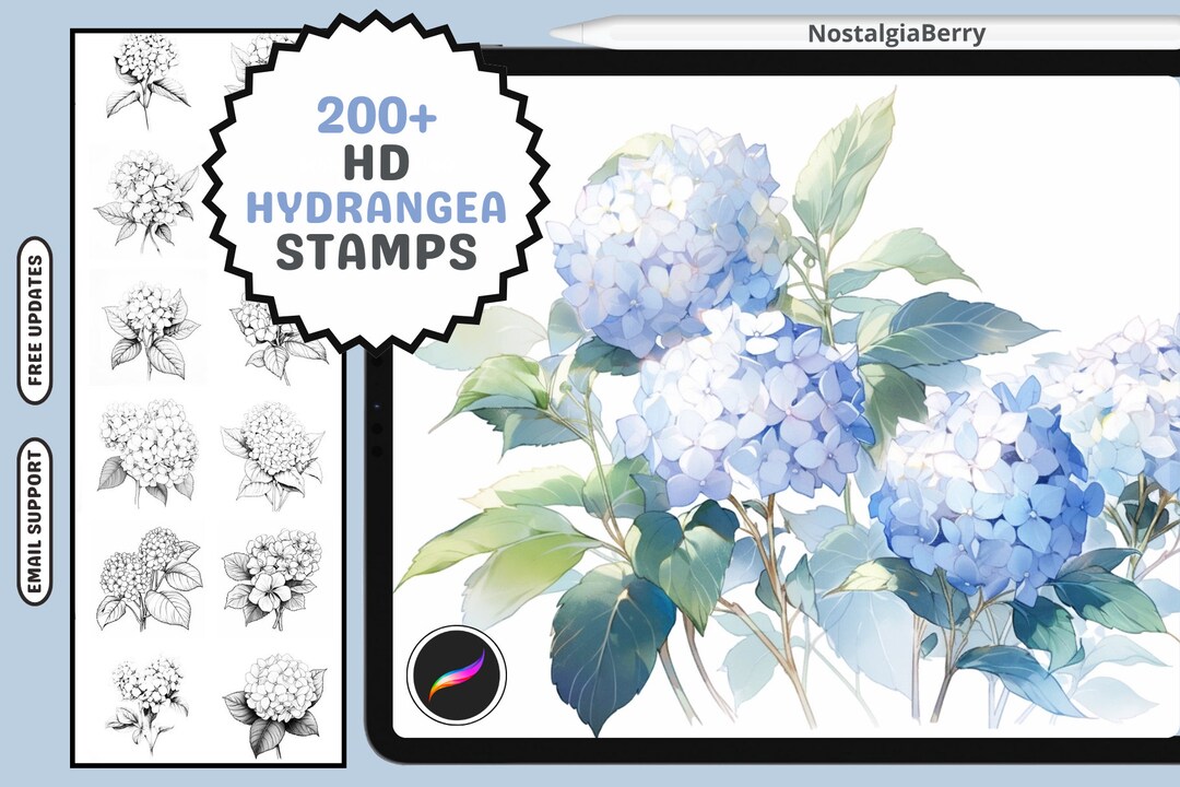 Procreate Stamps: Hydrangea Flower Stamp Pack, Over 200 Elegant Floral ...