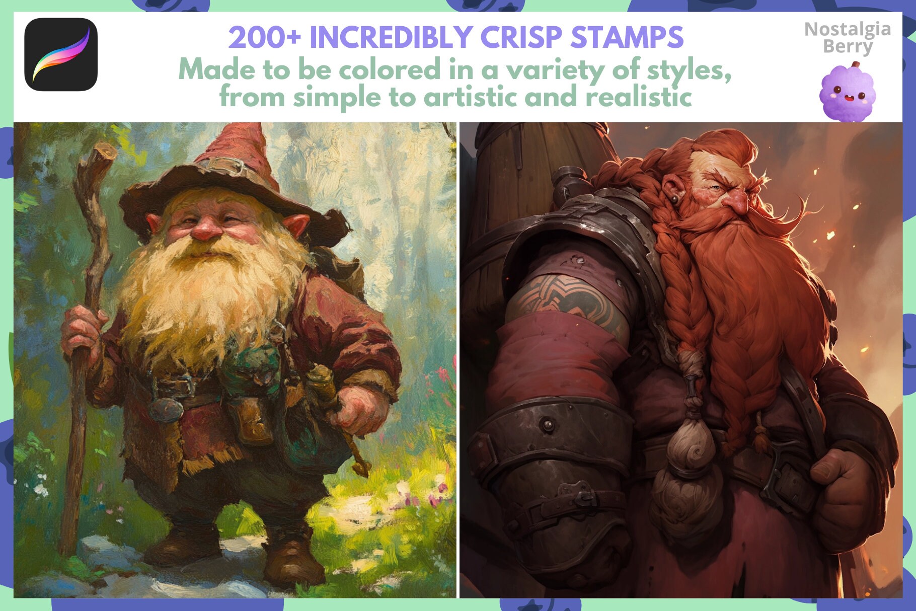 Procreate Stamps & Brushes: Dwarven Forge, 200 Lineart Stamps and ...