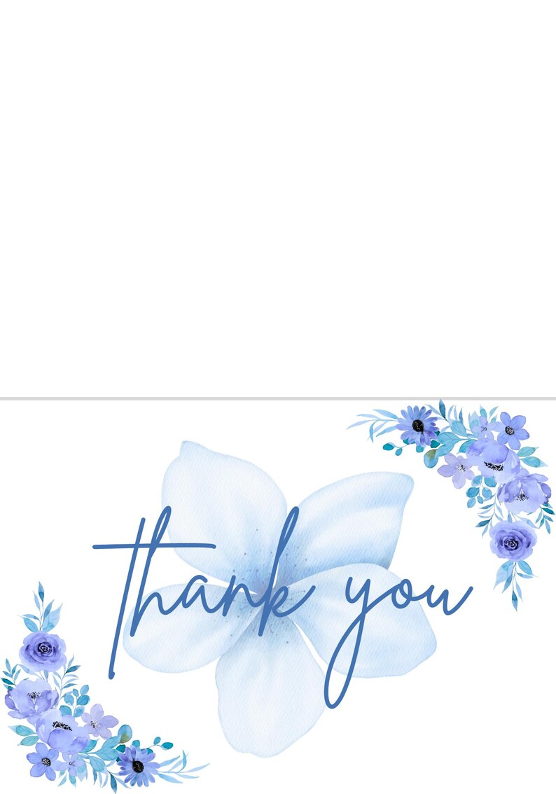 Blue Flowers - Printable Thank You Card Digital Download, 5x7 Inches ...