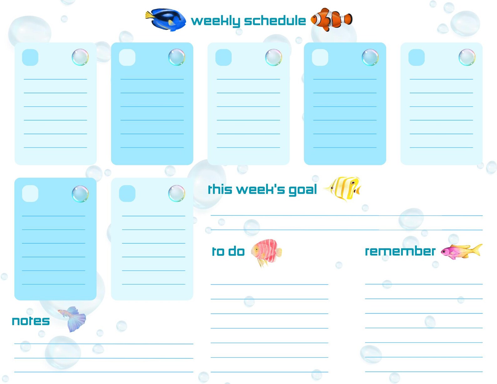 Frutiger Aero Tropical Fish Weekly Planner - Print and Use! Digital ...