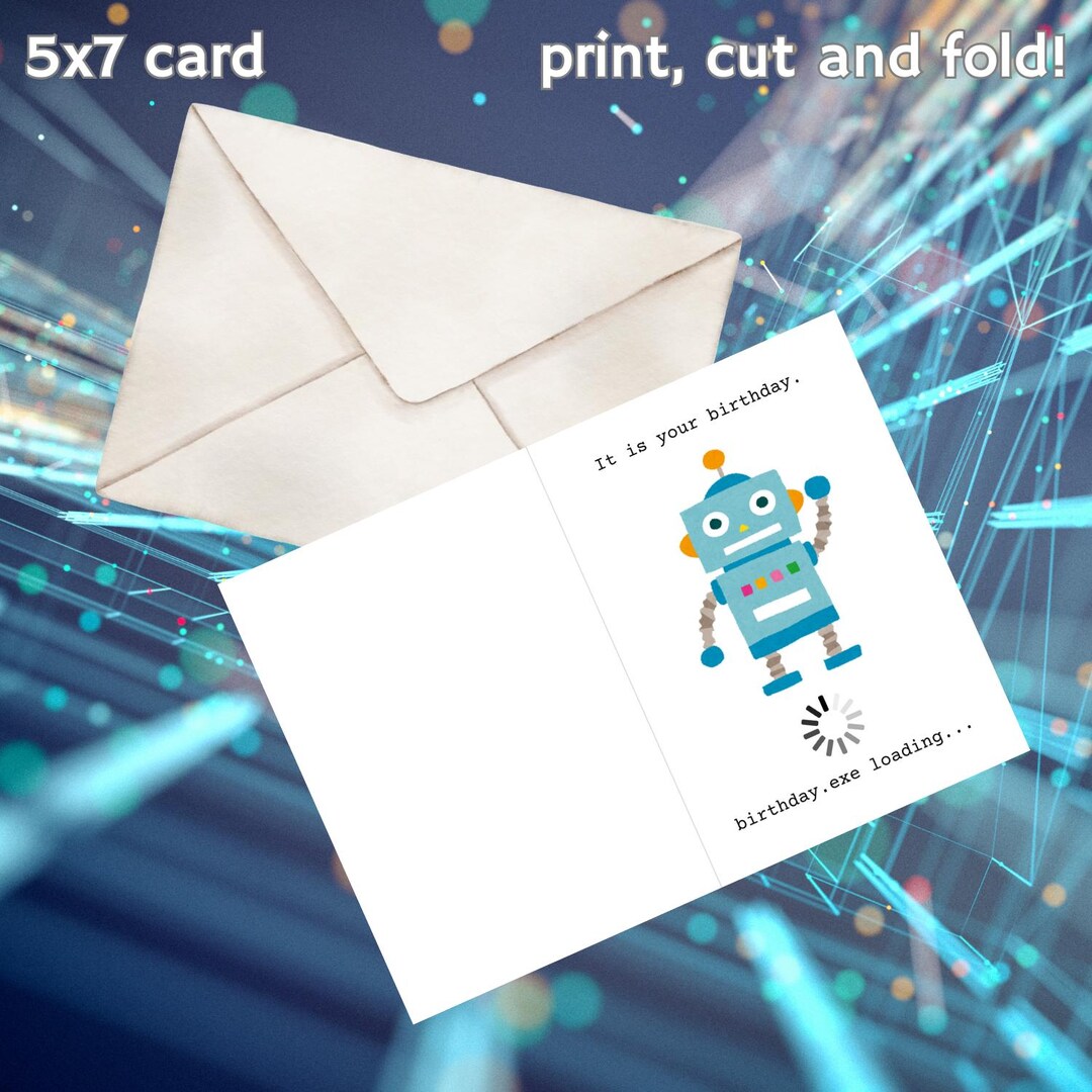 Printable Robot Birthday Card Digital Download, 5x7 Inches, for Kids - Etsy