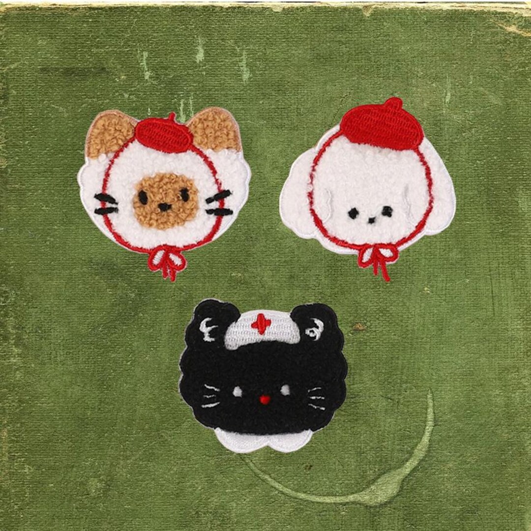 Red Cats Patch, Cute Embroidered Patch, Iron on Patch, Kawaii Cartoon ...