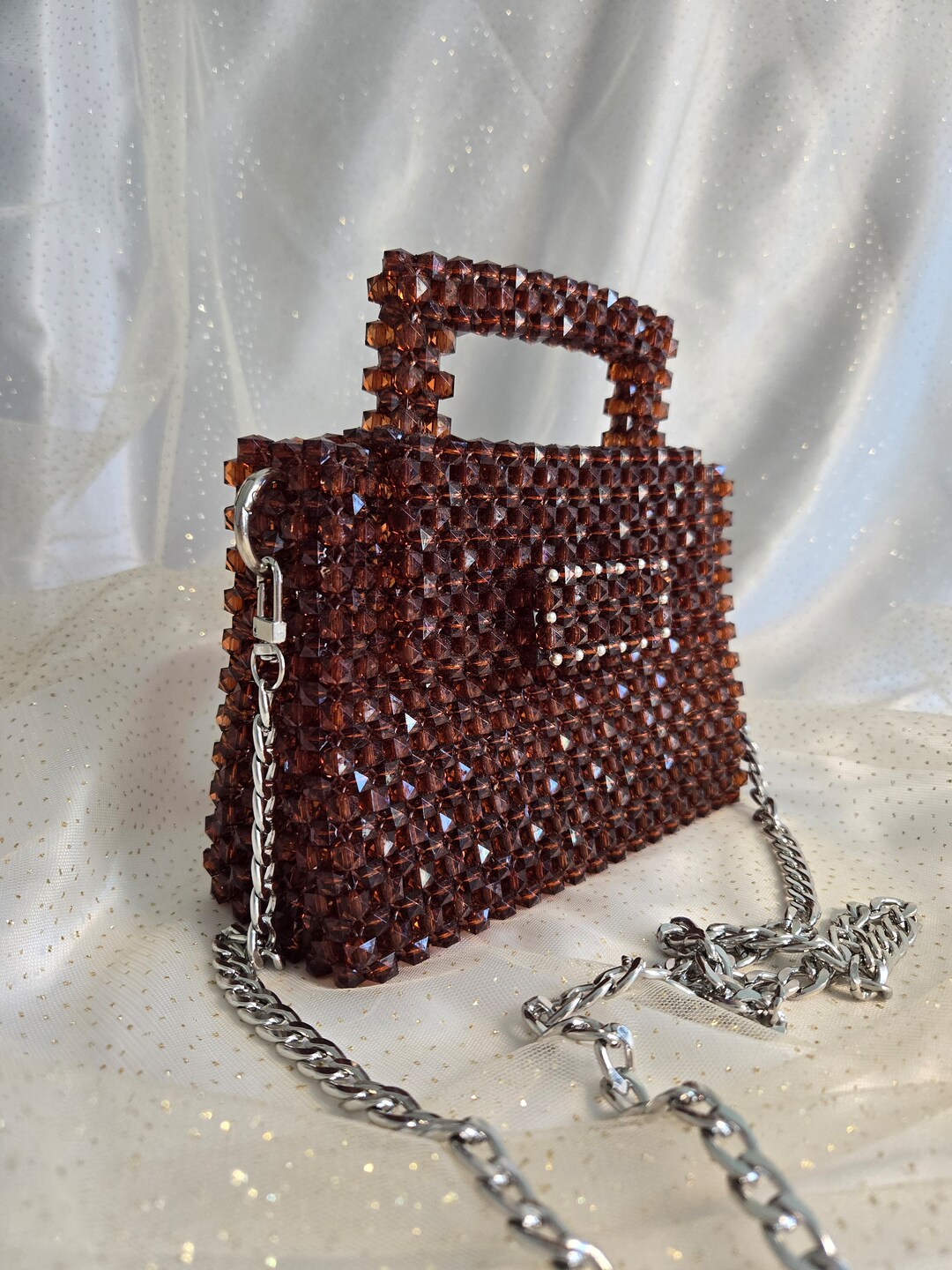 Crystal Brown Handmade Beaded Bag - Etsy
