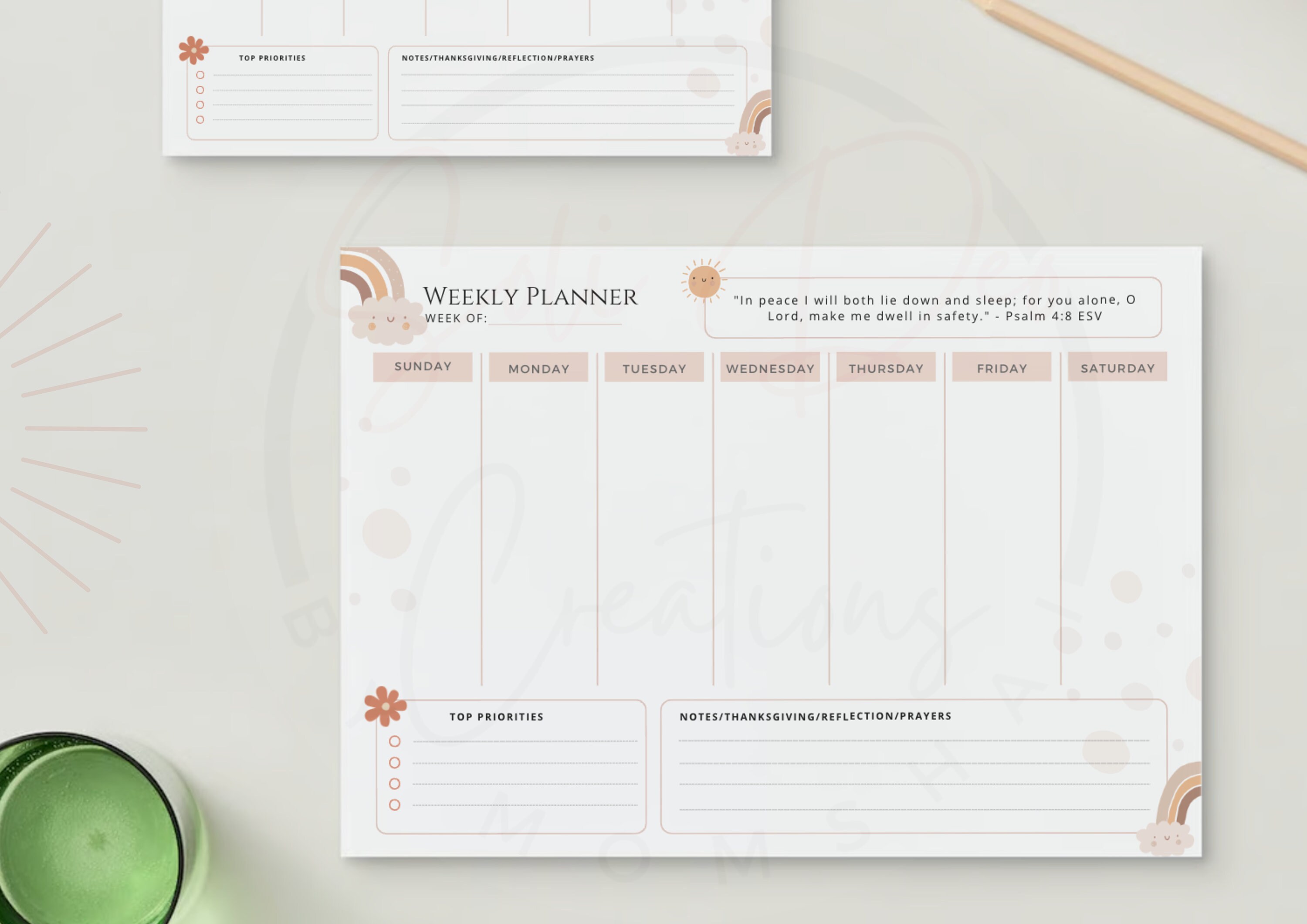 Kid Weekly Planner Printable Landscape, Week at a Glance, Digital ...