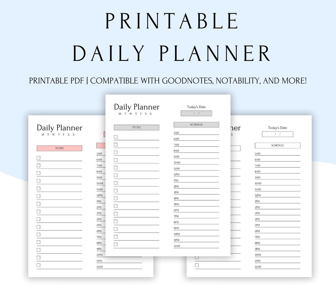 Printable Daily Planner, PDF Printable Planner, Digital Daily Planner ...