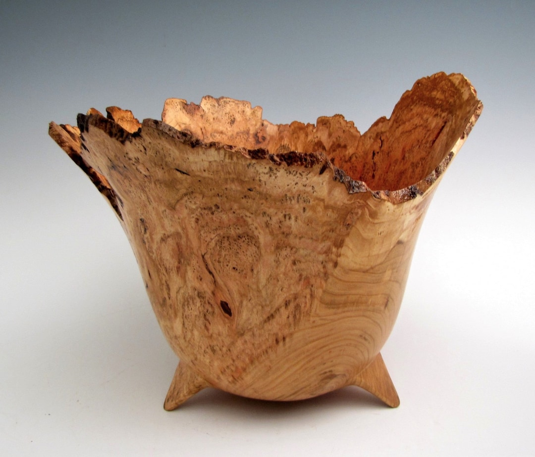 Hand Turned Cherry Burl Wood Bowl: Natural Edge Decorative Centerpiece ...