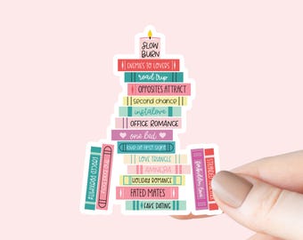 Romance Tropes Book Stack Sticker, Romance Bookish Sticker, Kindle ...