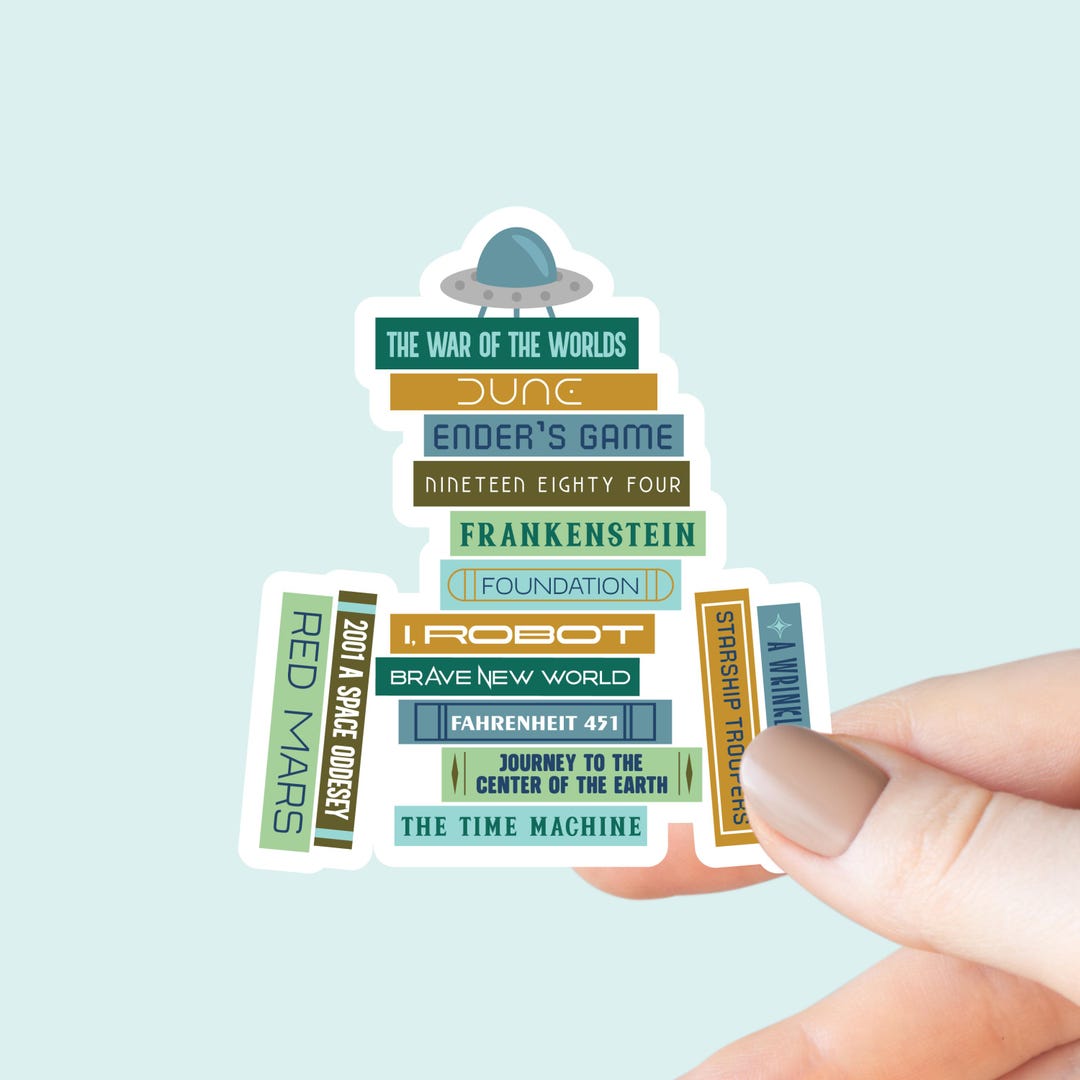 Classic Sci-fi Books, Book Stack Sticker, Bookish Sticker, Kindle Decal ...