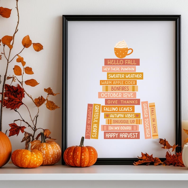 Fall Book Stack Art Print, Bookish Gifts for Readers, Printed Decor ...