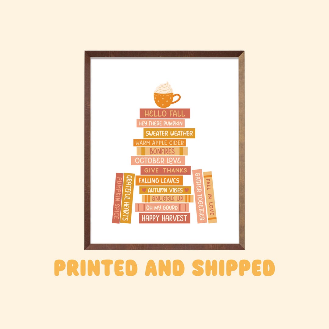 Fall Book Stack Art Print, Bookish Gifts for Readers, Printed Decor ...