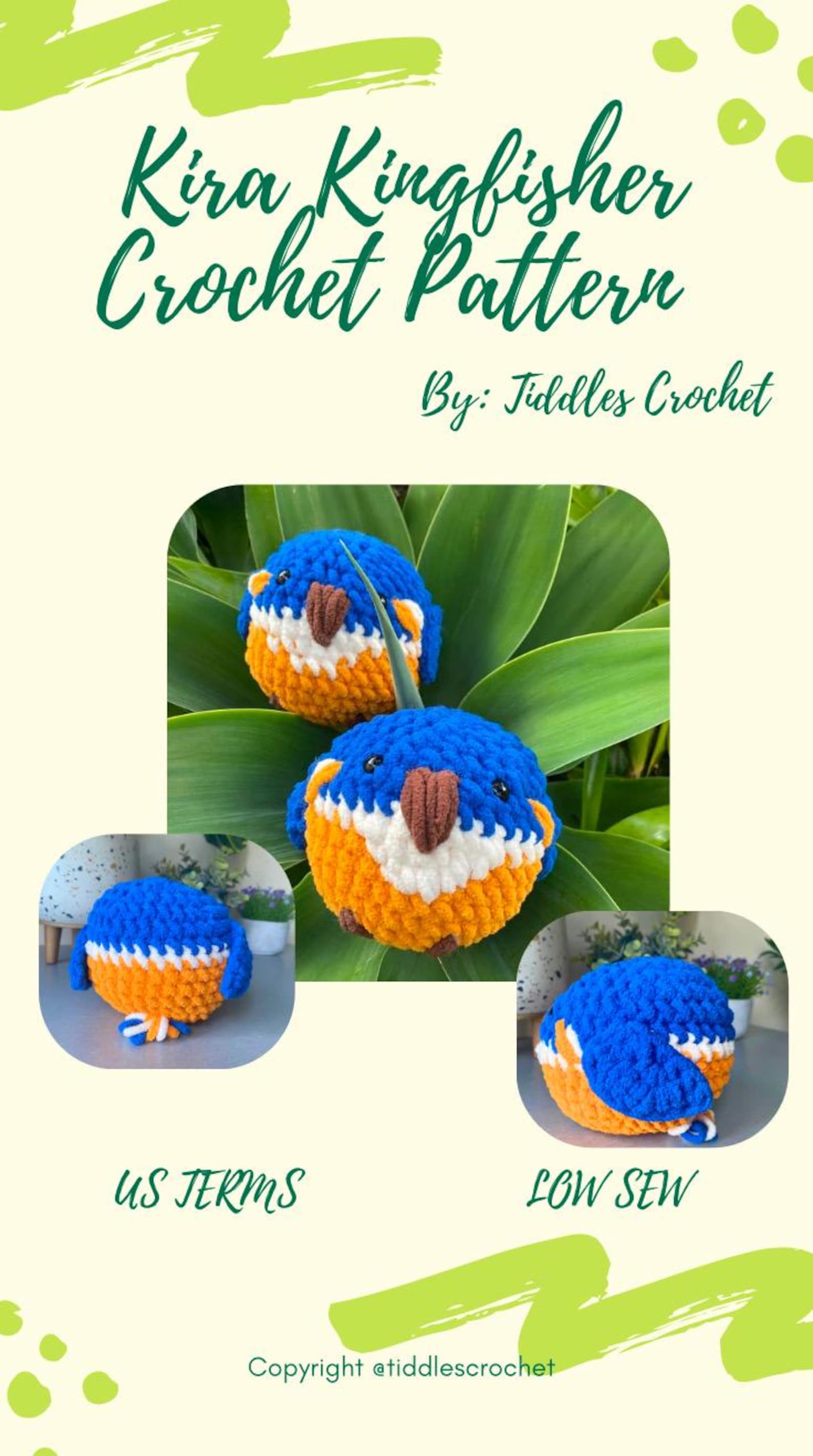 Kira Kingfisher Crochet Pattern, Easy Low Sew, Beginner Crochet Pattern ...