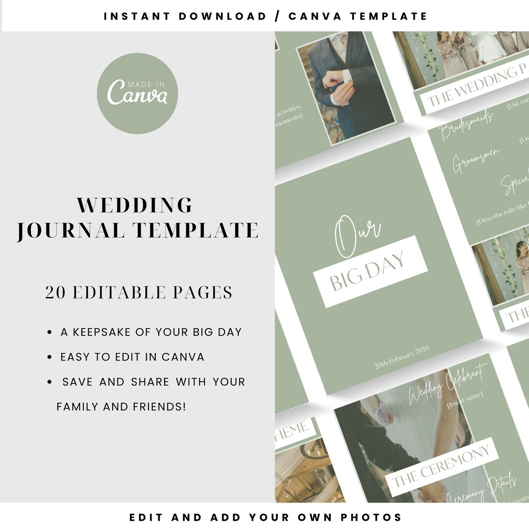 Sage Green Wedding and Engagement Custom Journal With Wedding Planner ...