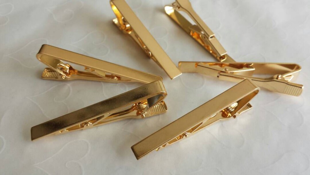 New Item -- 6 Pieces of Gold Plated Tie Clips -- 55x6 Mm - Etsy