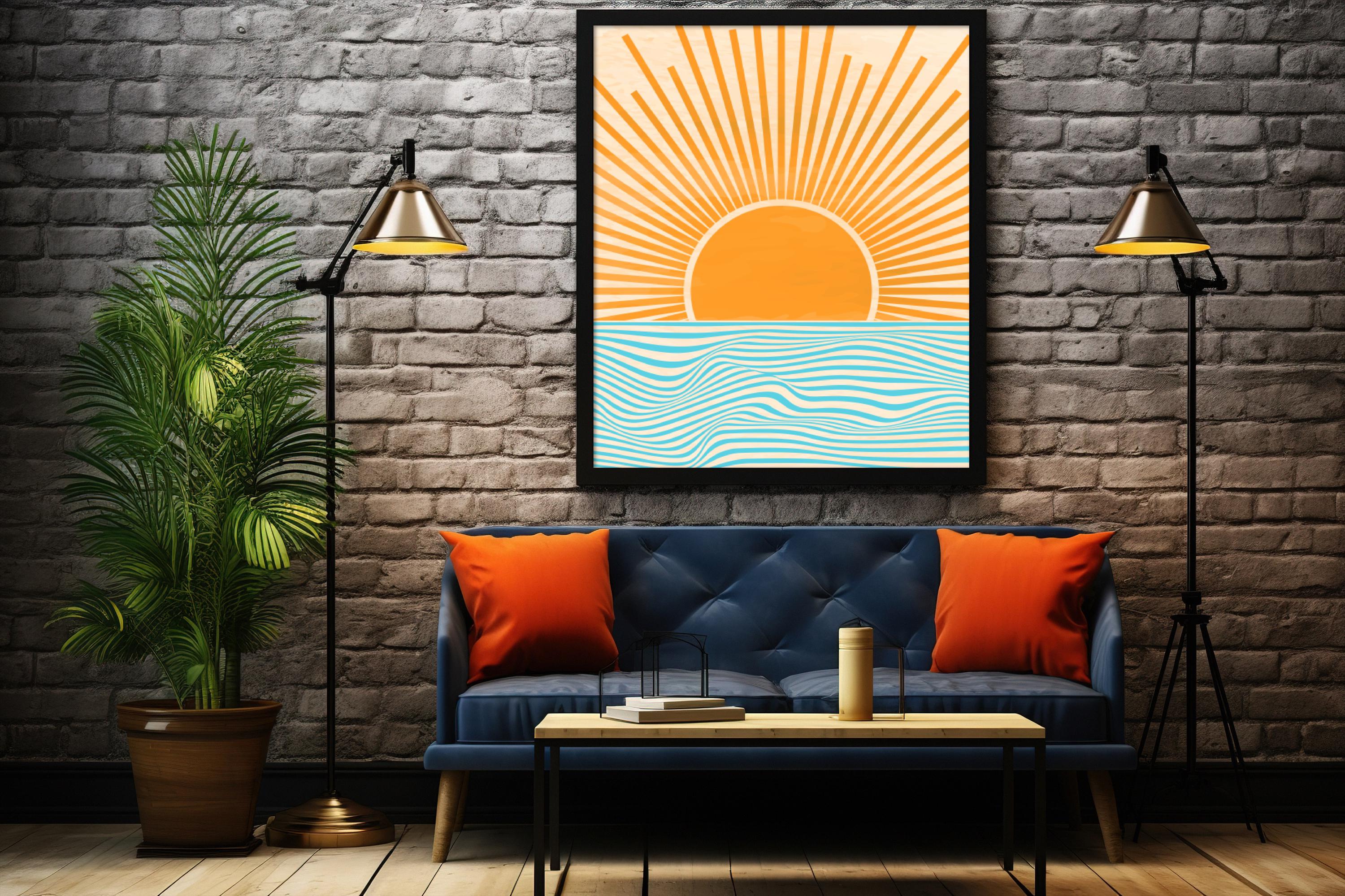 Aesthetic Bohemian Abstract Wall Art Golden Sunrise Over Waves Boho ...