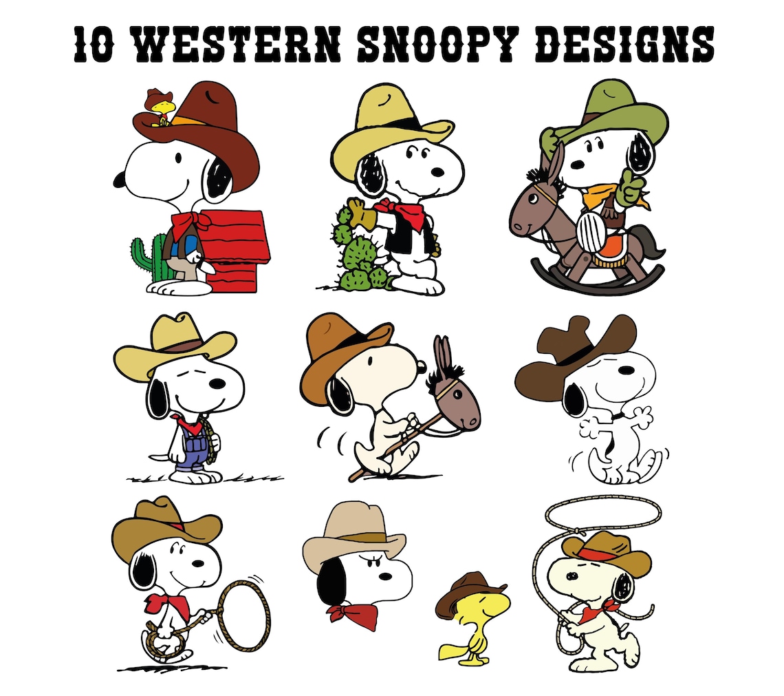 Western Cowboy Snooppy Clipart Bundle, Cartoon Dog Stickers (digital ...