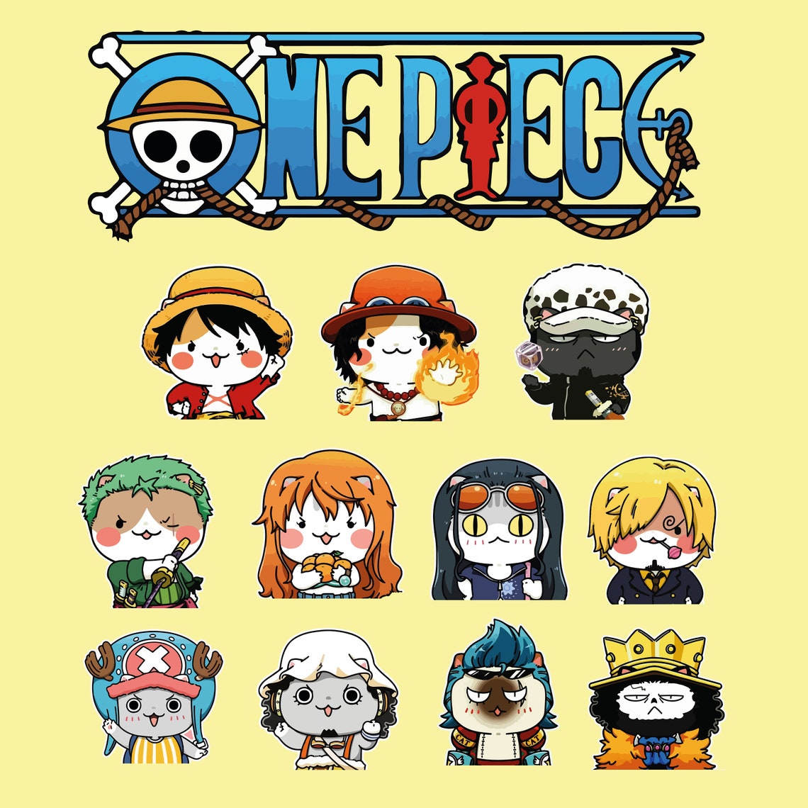 One Piece Luffy Crew Anime Chibi Bundle Png Logo - Etsy