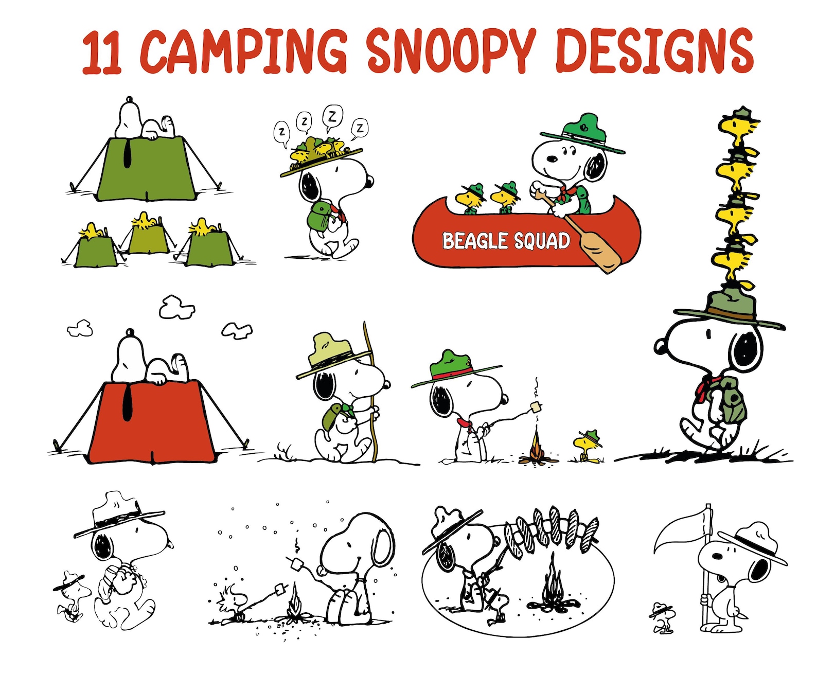 Camping Snoppy Clip Art Bundle, Snoppy Camping PNG SVG, Cartoon Dog ...