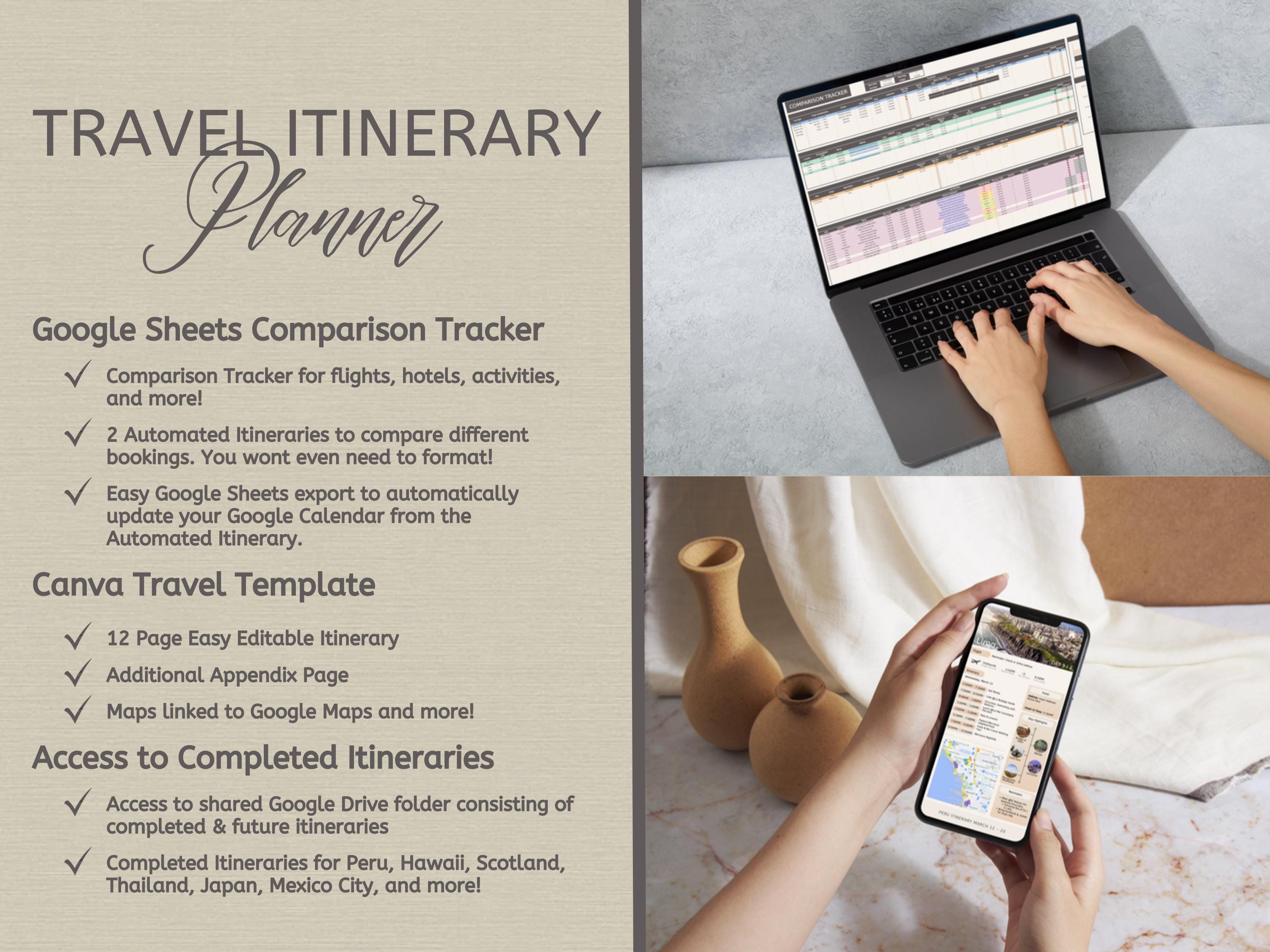 Automated Travel Planner & Itinerary Package | Google Sheets Comparison ...