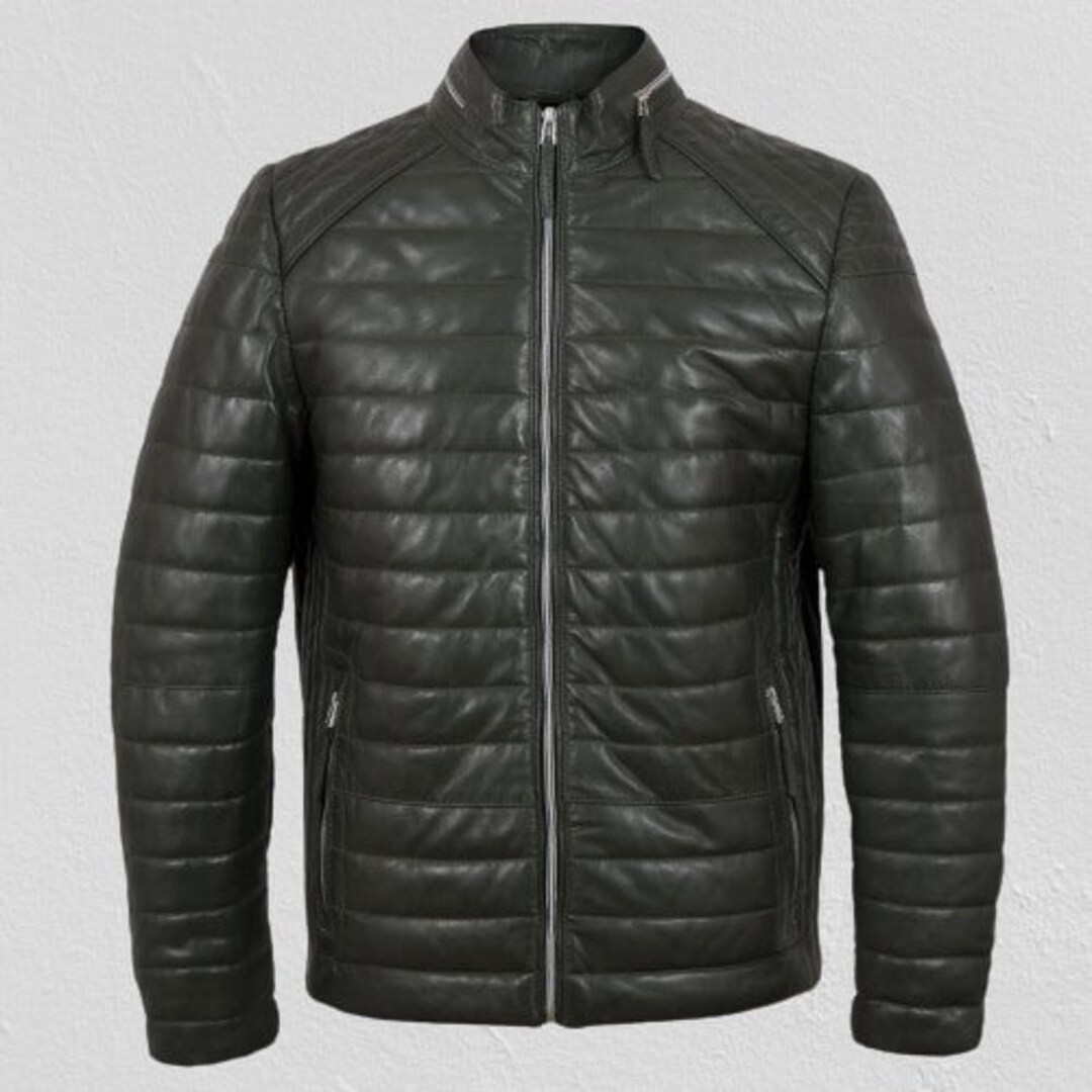 Men's Black Leather Jacket: Raven Rider/men's Puffer Styled Leather ...