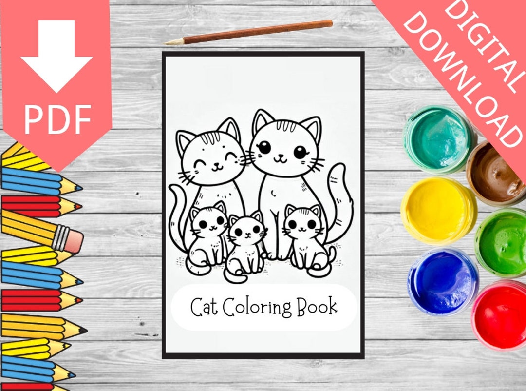 25 Cat Coloring Page Bundle, Variety Coloring Book, Cats, Fun for Kids ...