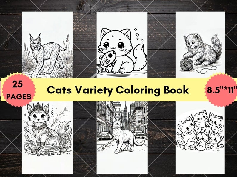 25 Cat Coloring Page Bundle, Variety Coloring Book, Cats, Fun for Kids ...