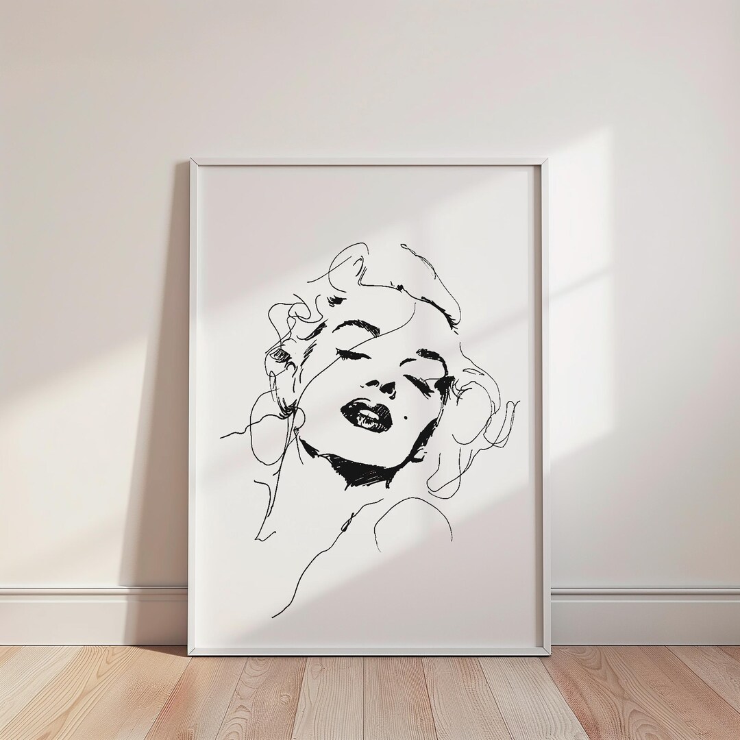 Marilyn Monroe Minimalist Sketch Print, Line Art Female Portrait ...