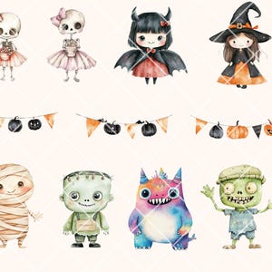 Cute Halloween Watercolor Clipart Bundle, Spooky, Ghost, Pumpkin, Witch ...