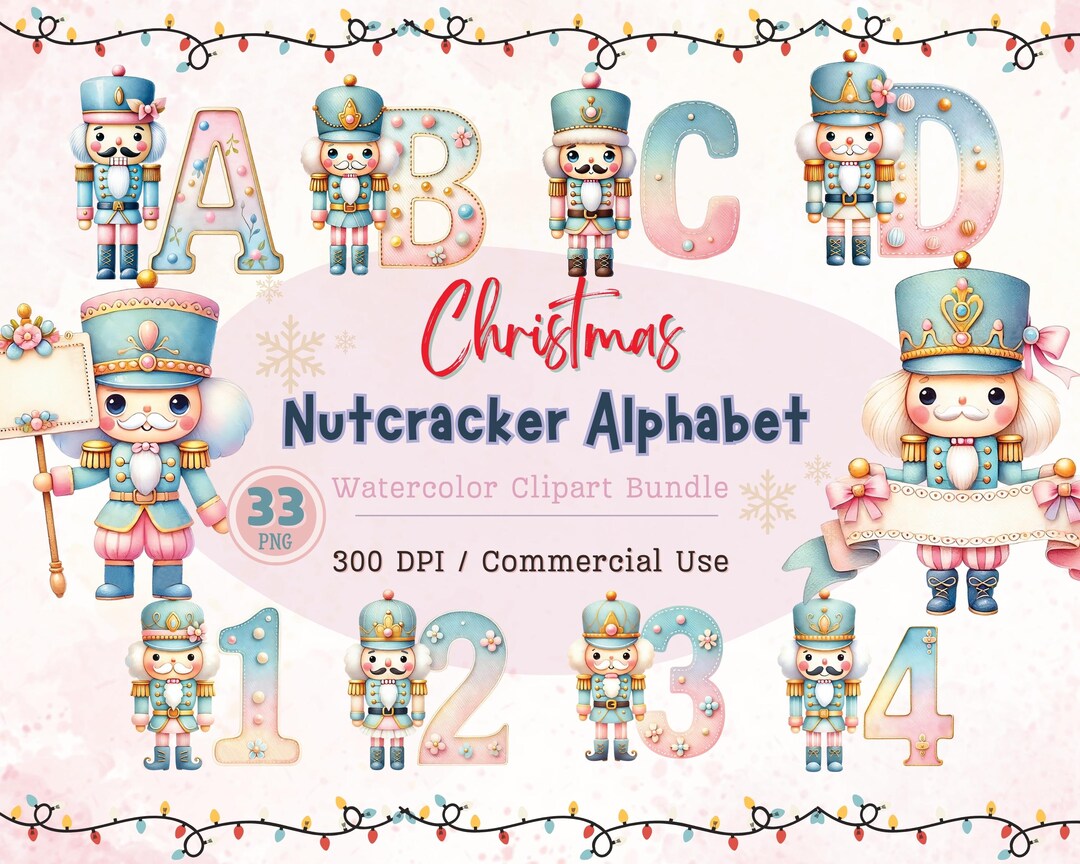 Christmas Alphabet Nutcracker Bundle Clipart, ABC Letters, Pastel Color ...