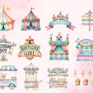 Cute Circus Carnival Clipart Bundle, Watercolor Circus PNG, Commercial ...