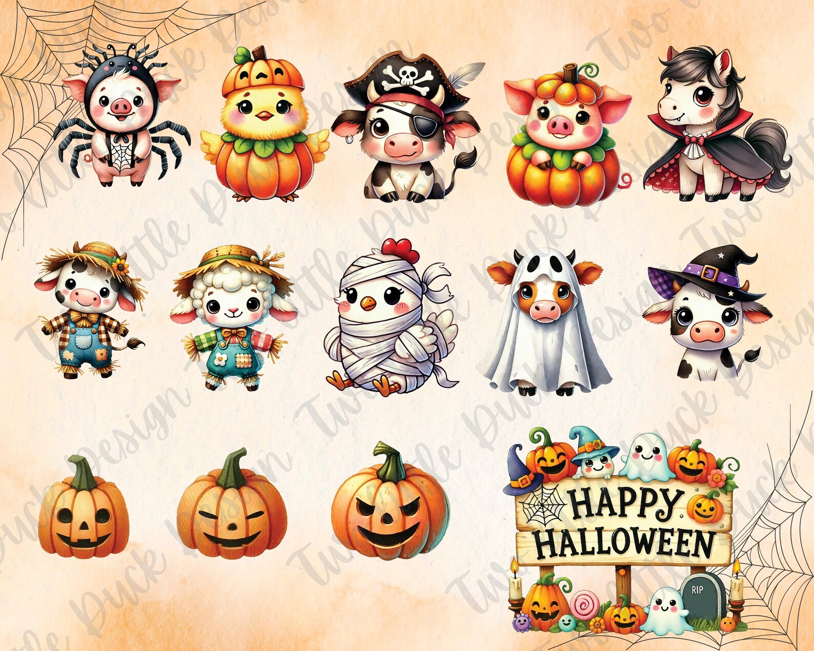 Farm Animal Halloween Theme Clipart Bundle, Fall, Happy Halloween ...