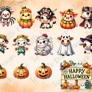 Farm Animal Halloween Clipart Bundle, Watercolor PNG (digital Download ...