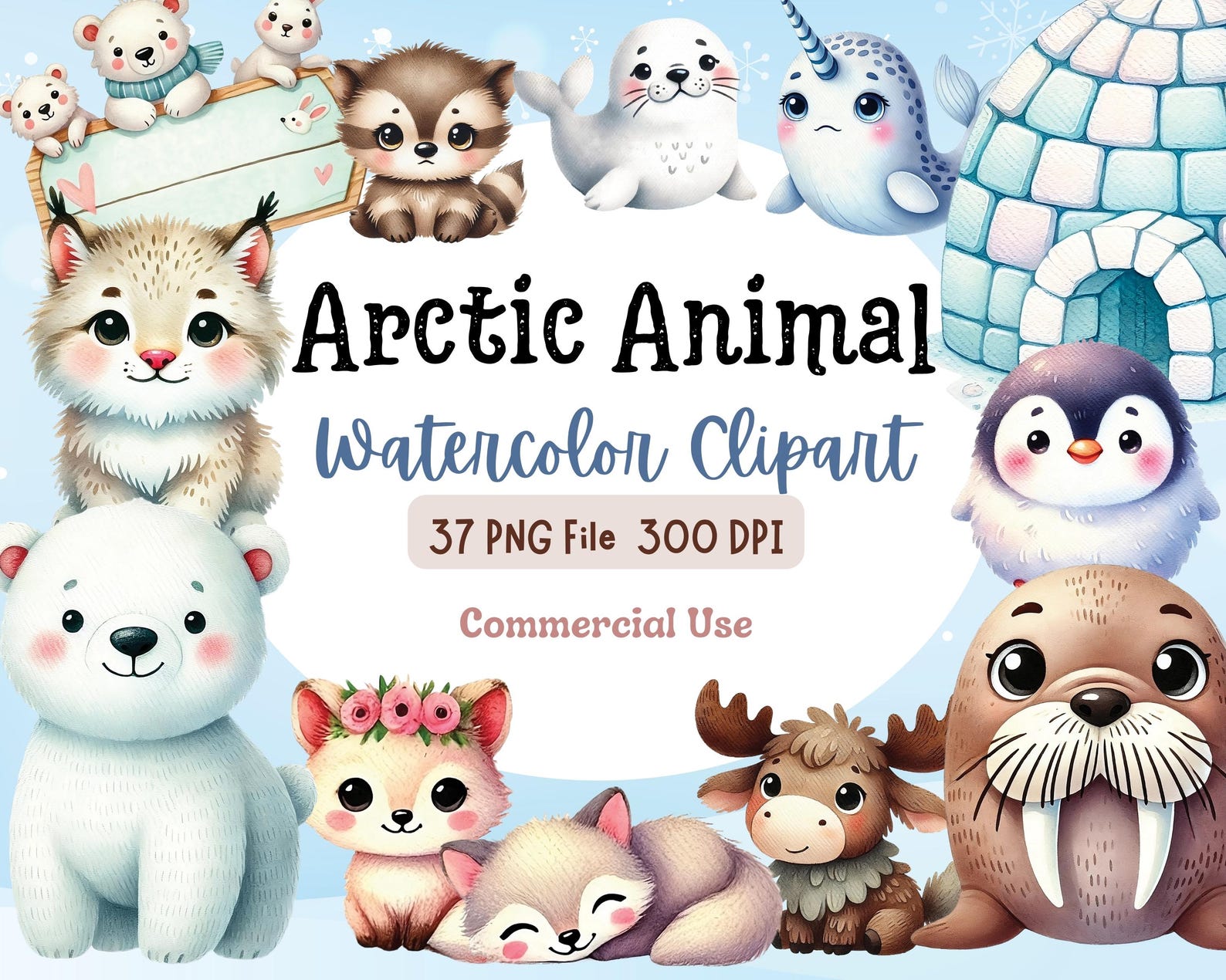 Arctic Animal Clipart Bundle, Animal Clipart Watercolor, Winter ...
