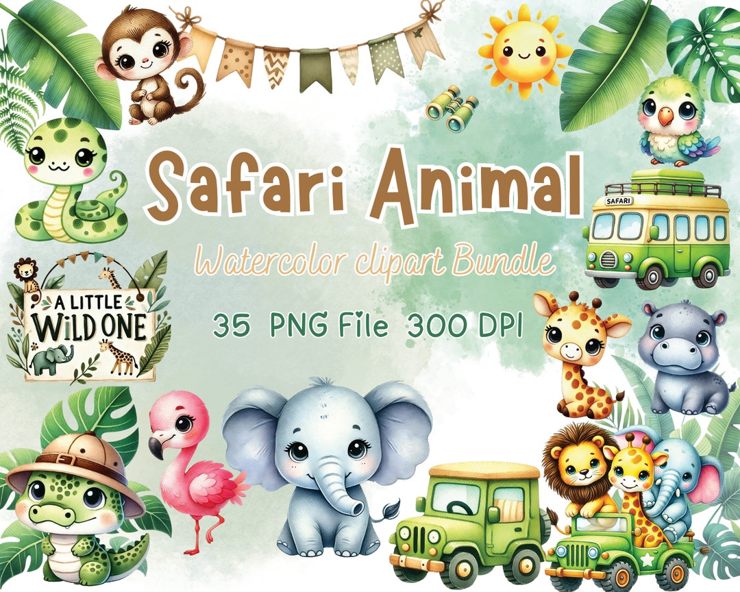Safari Animals Design Bundle PNG, Commercial Use, Baby Shower Safari ...