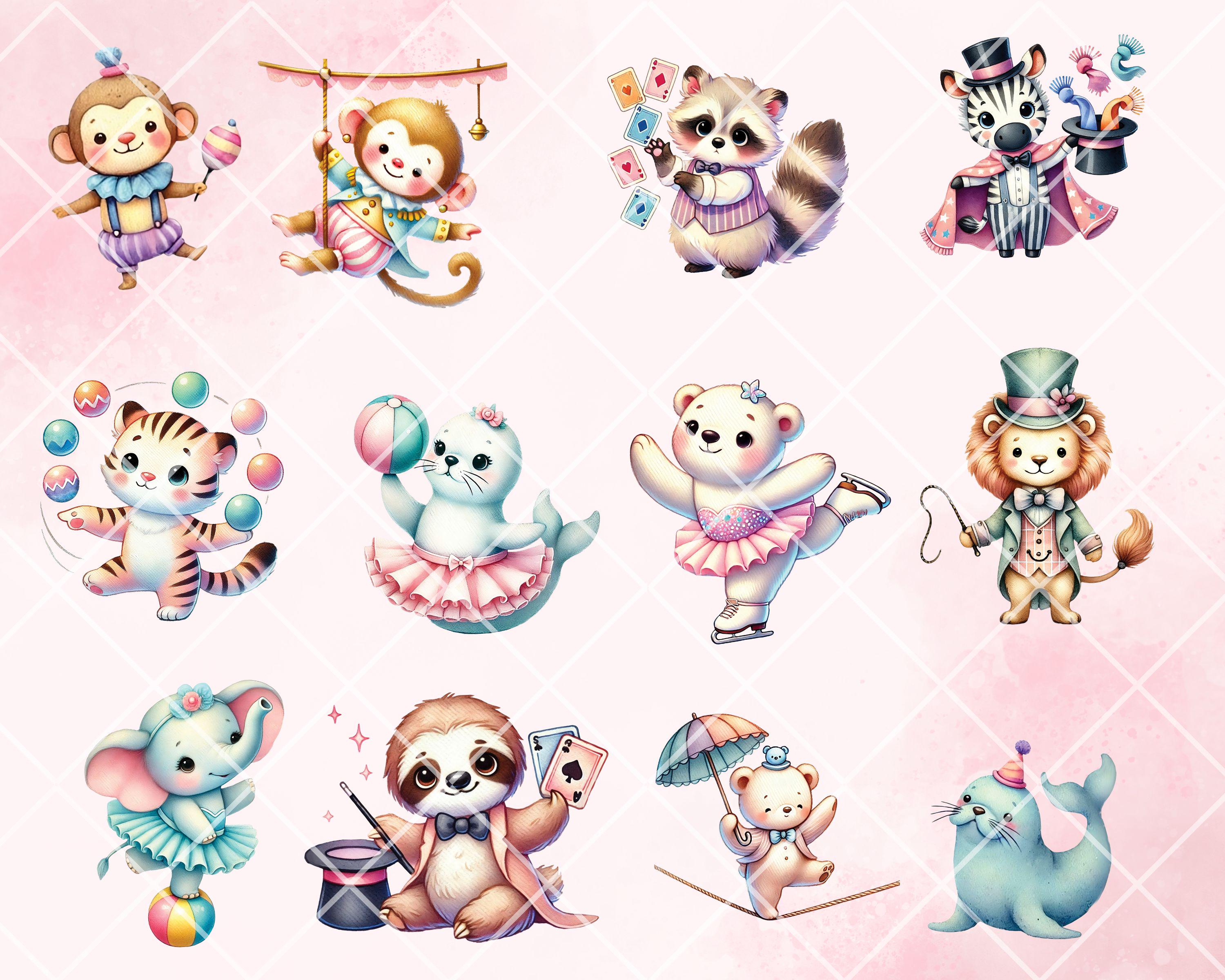 Cute Circus Carnival Clipart Bundle, Watercolor Circus PNG, Commercial ...