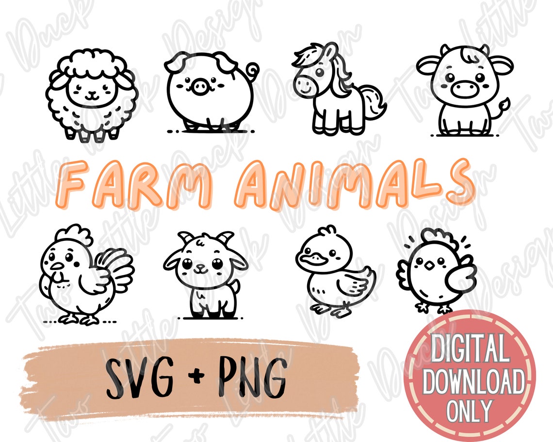 Farm Animal Doodle SVG Bundle, Commercial Use Clipart (digital Download ...