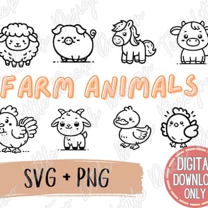 Farm Animal Bundle SVG, Commercial Use, Farm Animal Doodle, Clipart ...