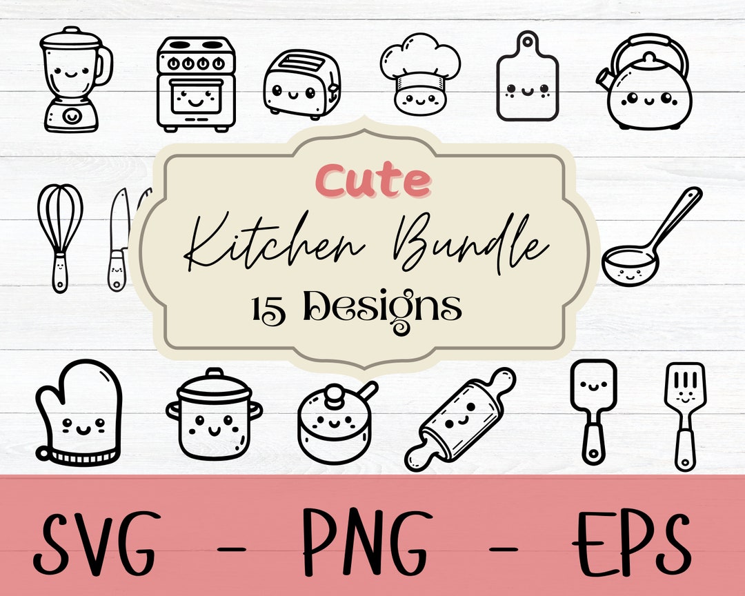 Cute Kawaii Kitchen SVG Bundle, Cooking SVG, Kitchen Clipart, Cooking ...